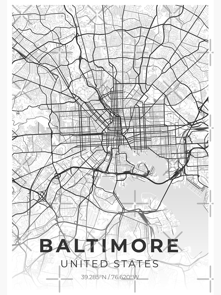 Pegatina «Mapa de Baltimore | Maryland | Mapa en blanco y negro de ...