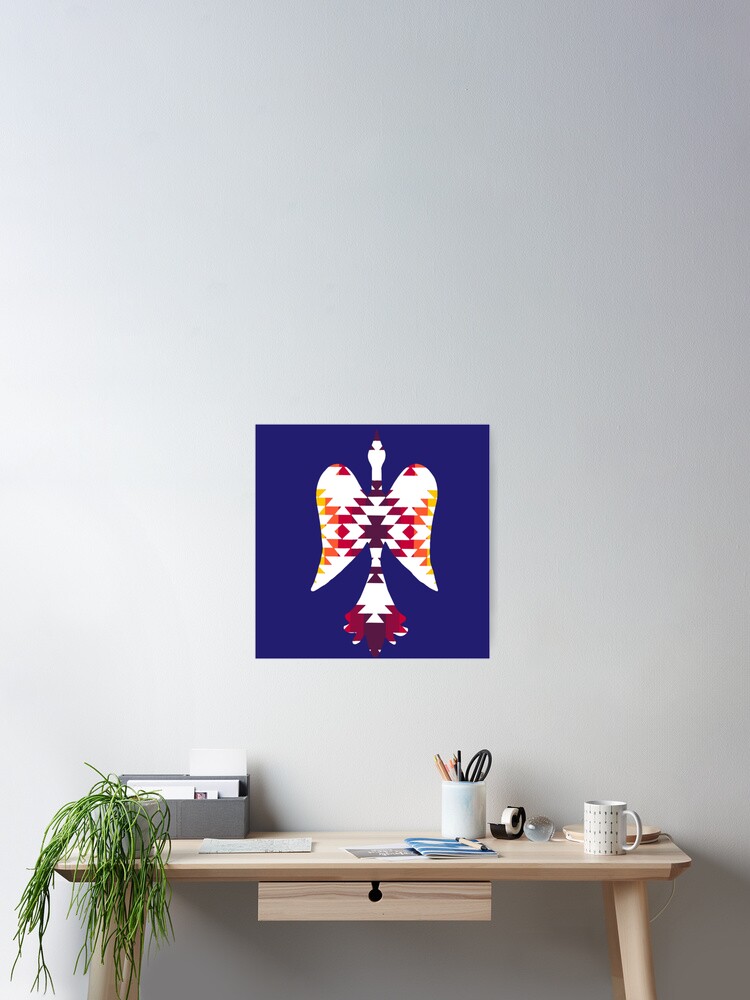 "Native American White / Fire Color Waterbird Design- Blue Background ...