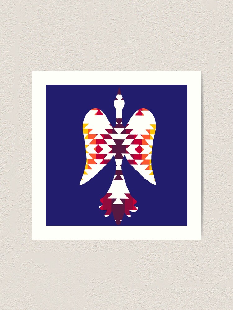 "Native American White / Fire Color Waterbird Design- Blue Background ...
