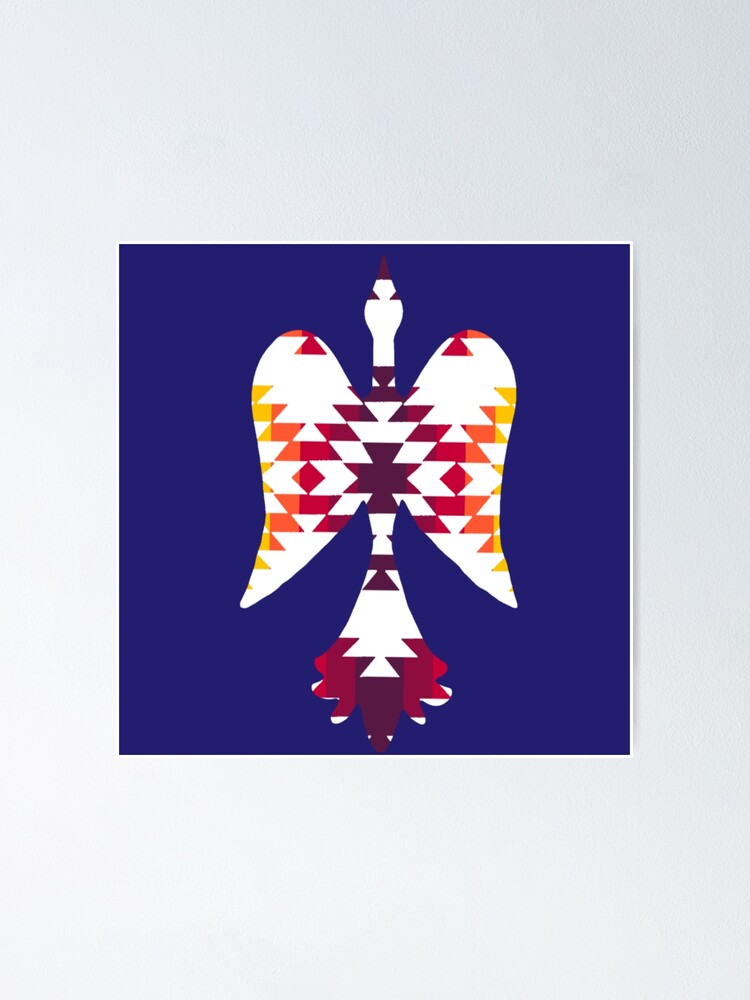 "Native American White / Fire Color Waterbird Design- Blue Background ...