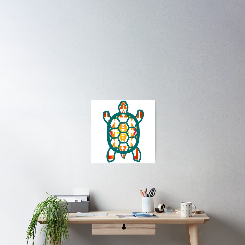 "Native American Teal / White/ Fire Color Turtle Design" Poster by ...