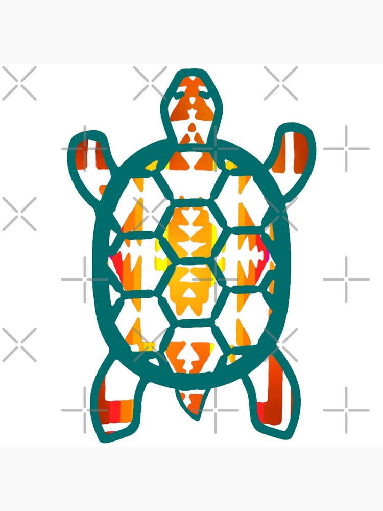 "Native American Teal / White/ Fire Color Turtle Design" Poster by ...