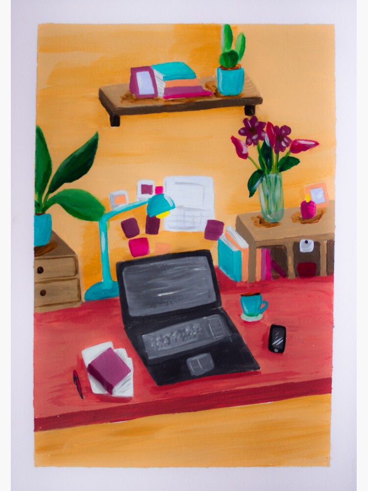 "Working desk, bedroom illustration, working space, cozy bedroom ...