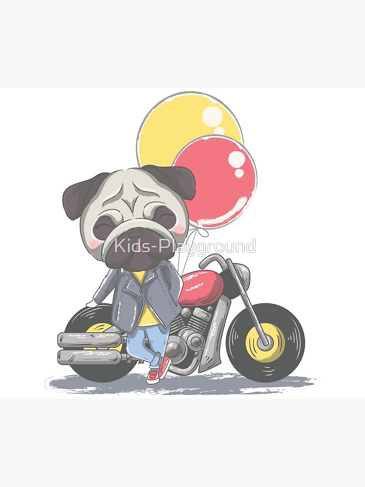 "Cute Little Pug with a Motorcycle" Poster for Sale by Kids-Playground ...