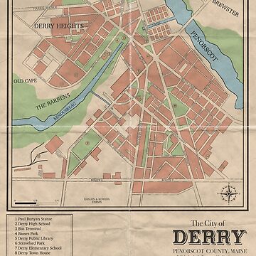 "Map of Derry, Maine from IT" Sticker by morinoon | Redbubble