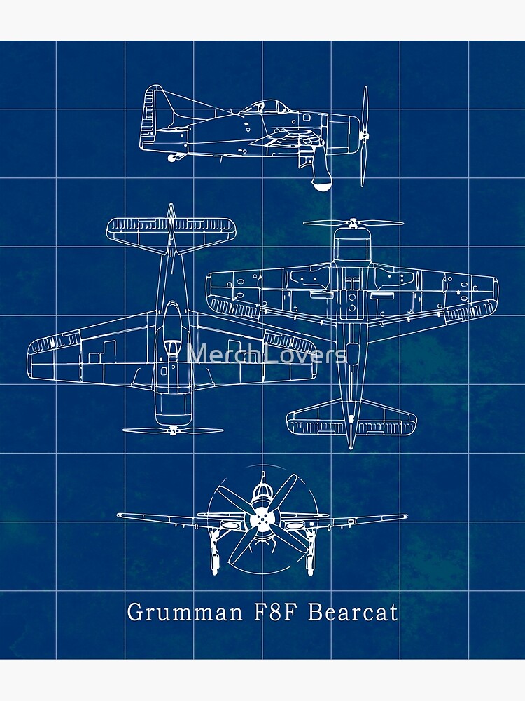 Poster « Plan d'avion - Grumman F8F Bearcat Blueprint - dessin d'avion ...