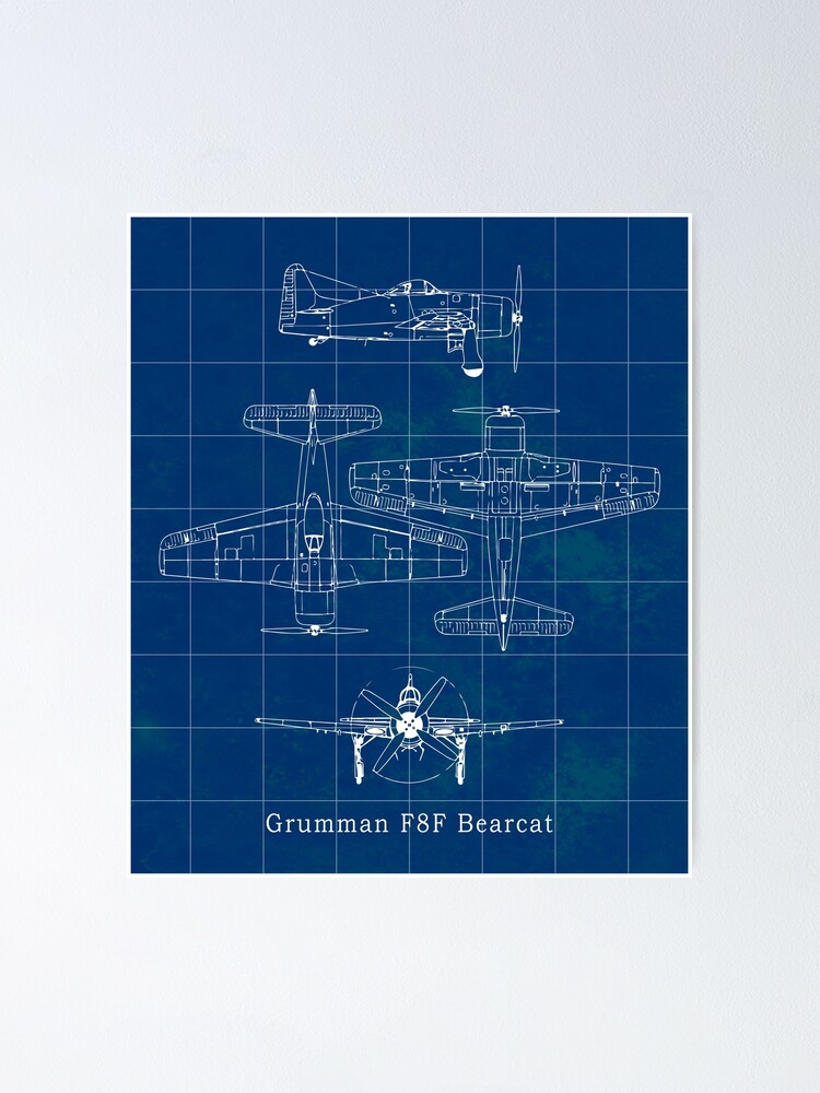 Poster « Plan d'avion - Grumman F8F Bearcat Blueprint - dessin d'avion ...