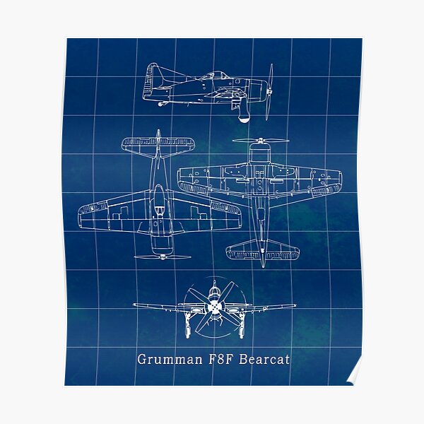 Poster « Plan d'avion - Grumman F8F Bearcat Blueprint - dessin d'avion ...