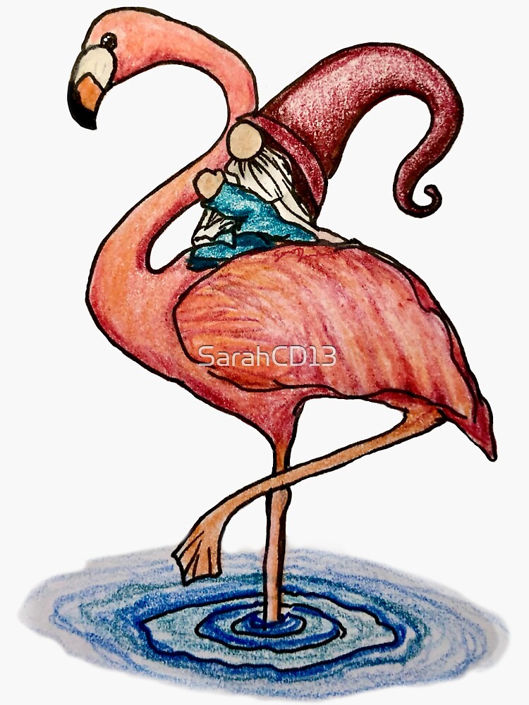 "Flamingo riding gnome" Sticker for Sale by SarahCD13 | Redbubble