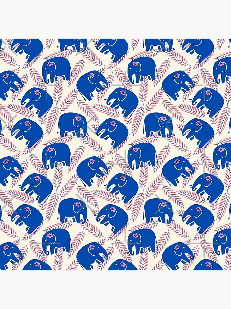 "Elephant Repeat Seamless Pattern - Blue, Pink, Beige" Poster for Sale ...