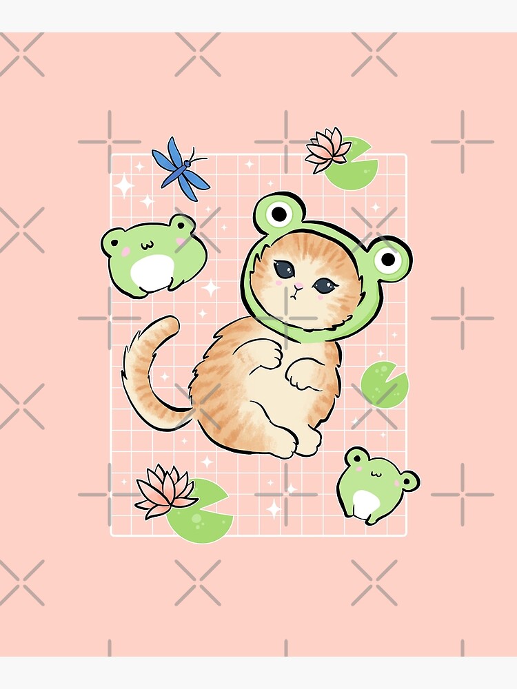 "Kawaii Toads and Cat with Frog Hat Japanese Retro 90s Cottagecore ...