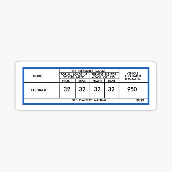 "67 barracuda tire pressure" Sticker for Sale by madpaw19 | Redbubble
