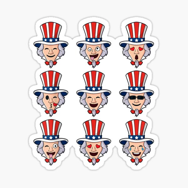 "4th Of July Uncle Sam Emojis Boys Girls Kids USA Emoticons" Sticker ...