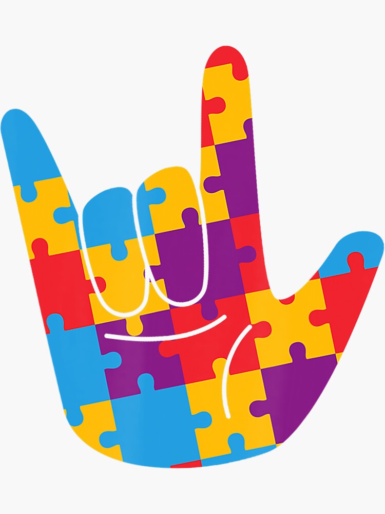 "Asl Love Sign Language Autism Awareness Support Cute Puzzle" Sticker ...