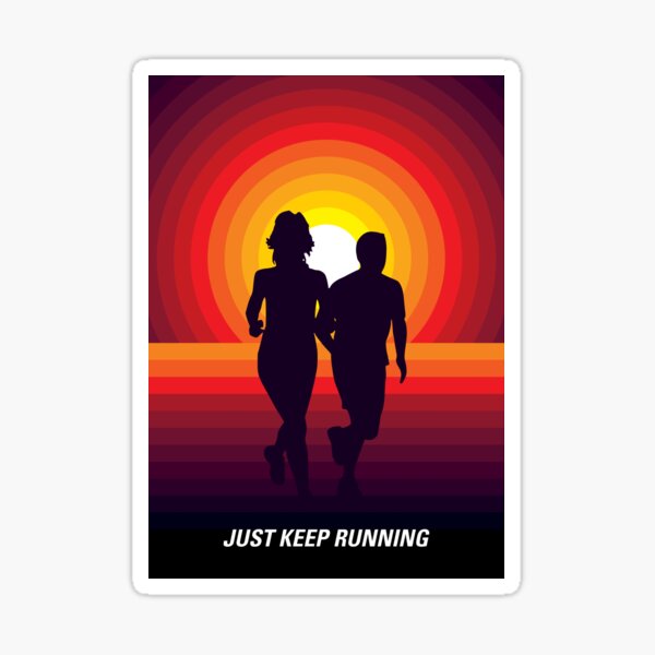 "Just Keep Running - Summer Sunset Silhouette (Couple)" Sticker for ...