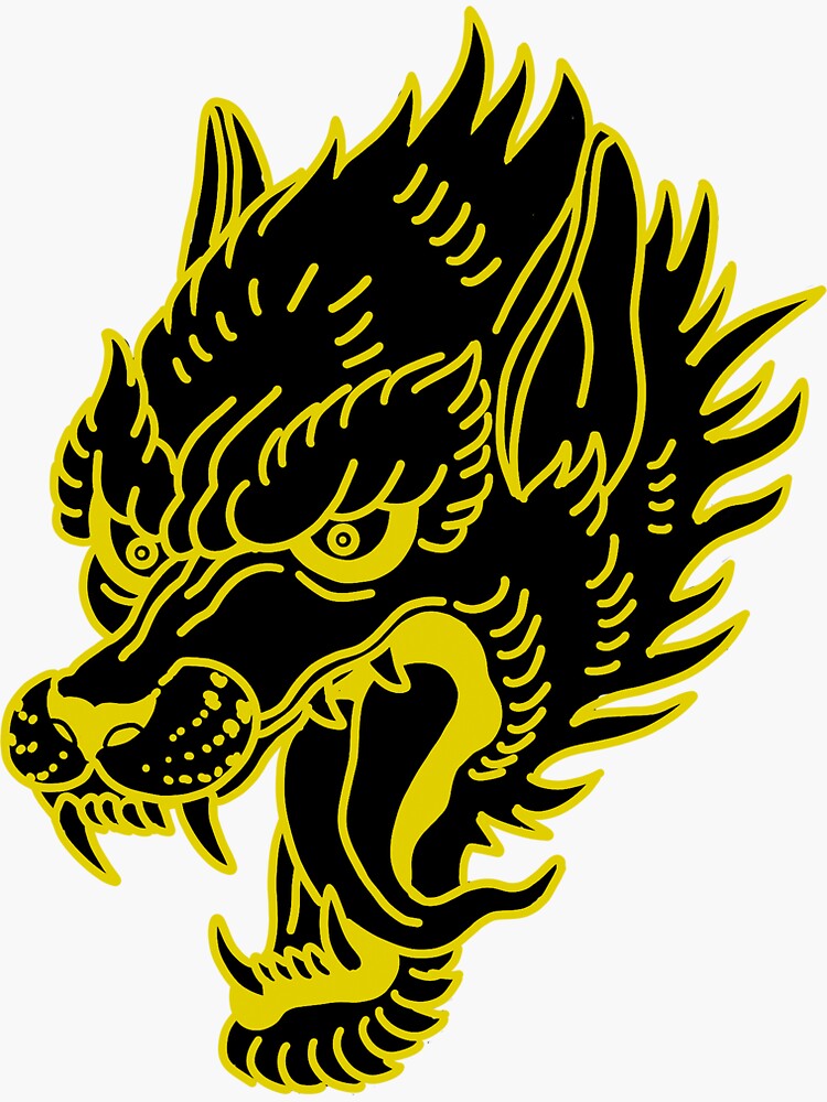 Pegatina «Lobo Tradicional Amarillo» de crystaltotem | Redbubble