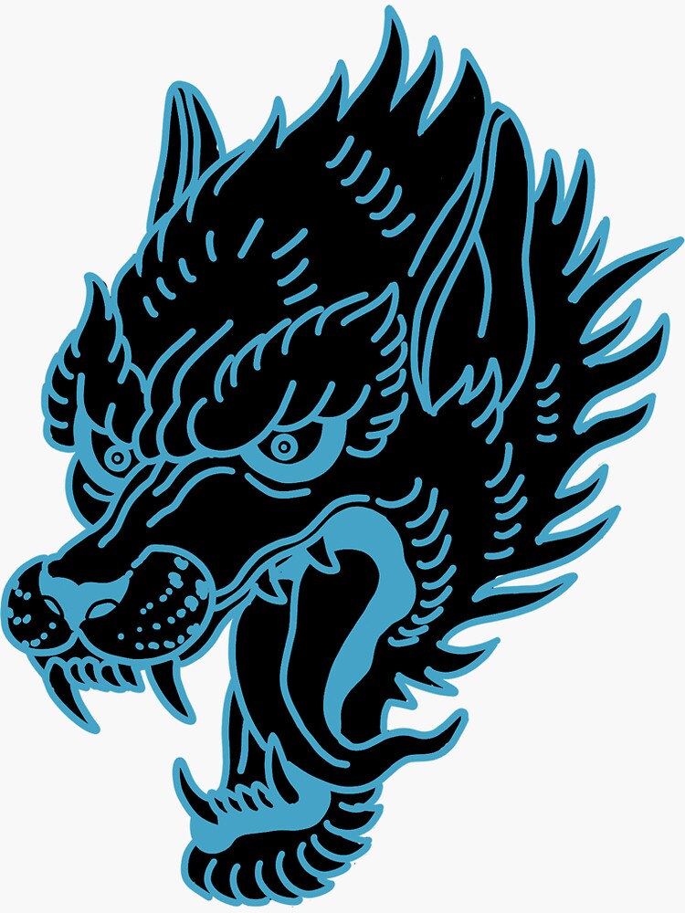 "Traditional Blue Wolf" Sticker by crystaltotem | Redbubble