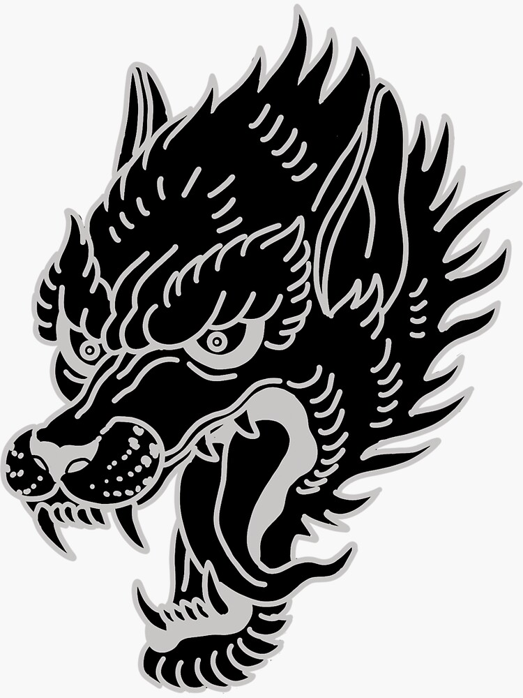 "Traditional Black Wolf" Sticker by Rebel Digital Dog | Redbubble