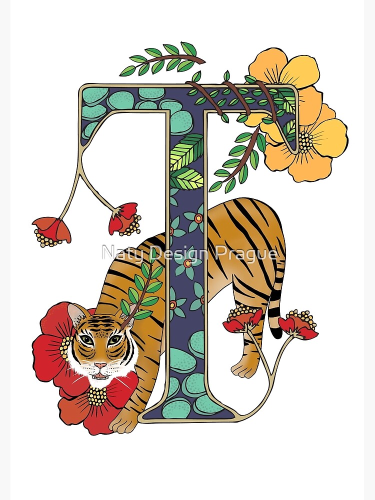 Póster «T es para tigre, letra del alfabeto animal de estilo art ...