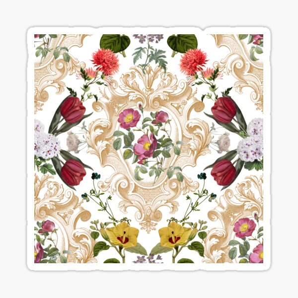 "Floral Rococo No. 1 white" Sticker for Sale by DrawnByEmmaK | Redbubble