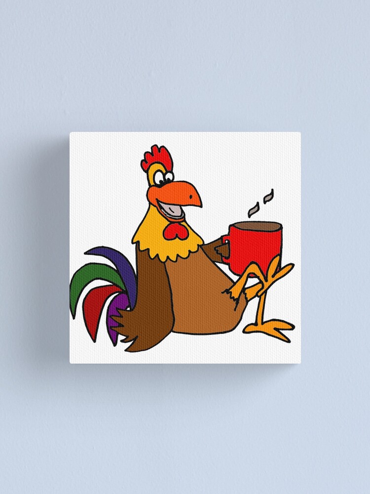 "Cool Funky Rooster Drinking Coffee" Canvas Print for Sale by ...