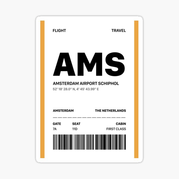 "Amsterdam Airport Schiphol Boarding Pass | AMS" Sticker for Sale by ...