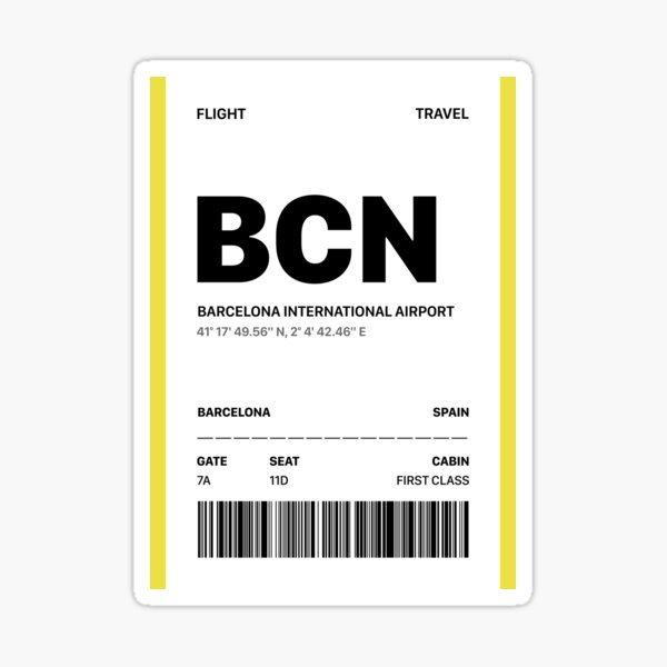 "Barcelona International Airport Boarding Pass | BCN" Sticker for Sale ...