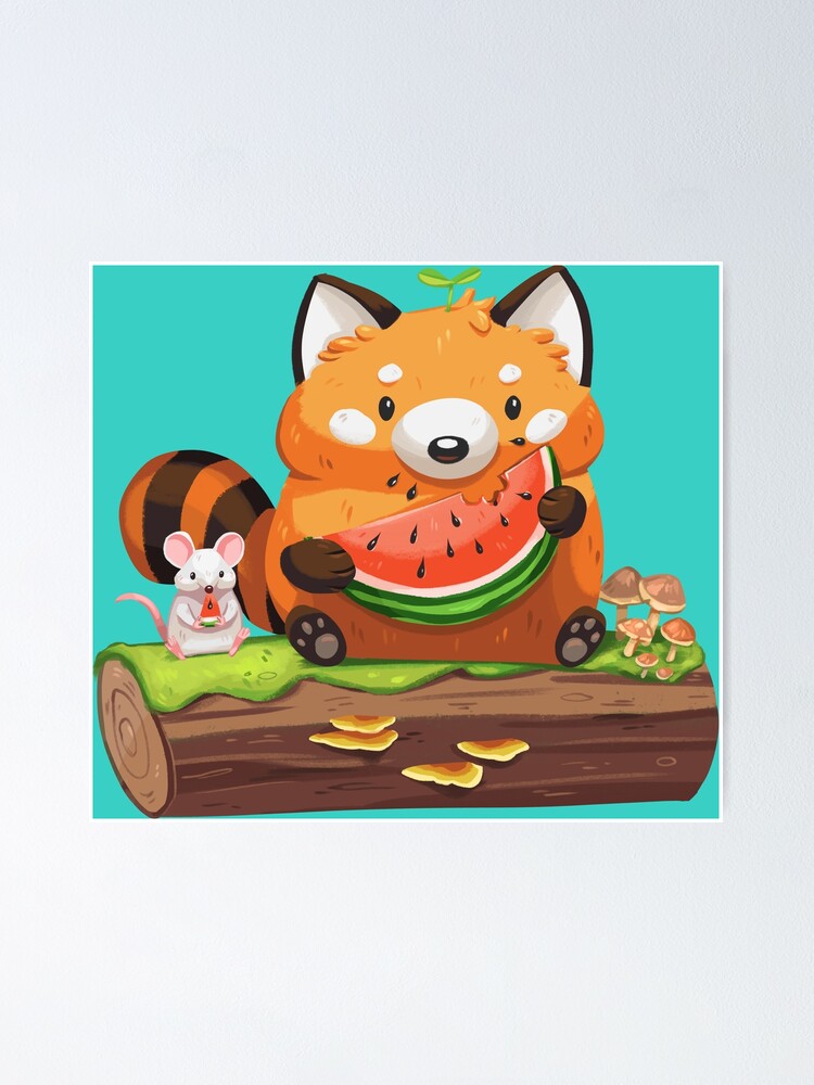 "Red Panda and Rat Eating Watermelon" Poster for Sale by Pameloo ...