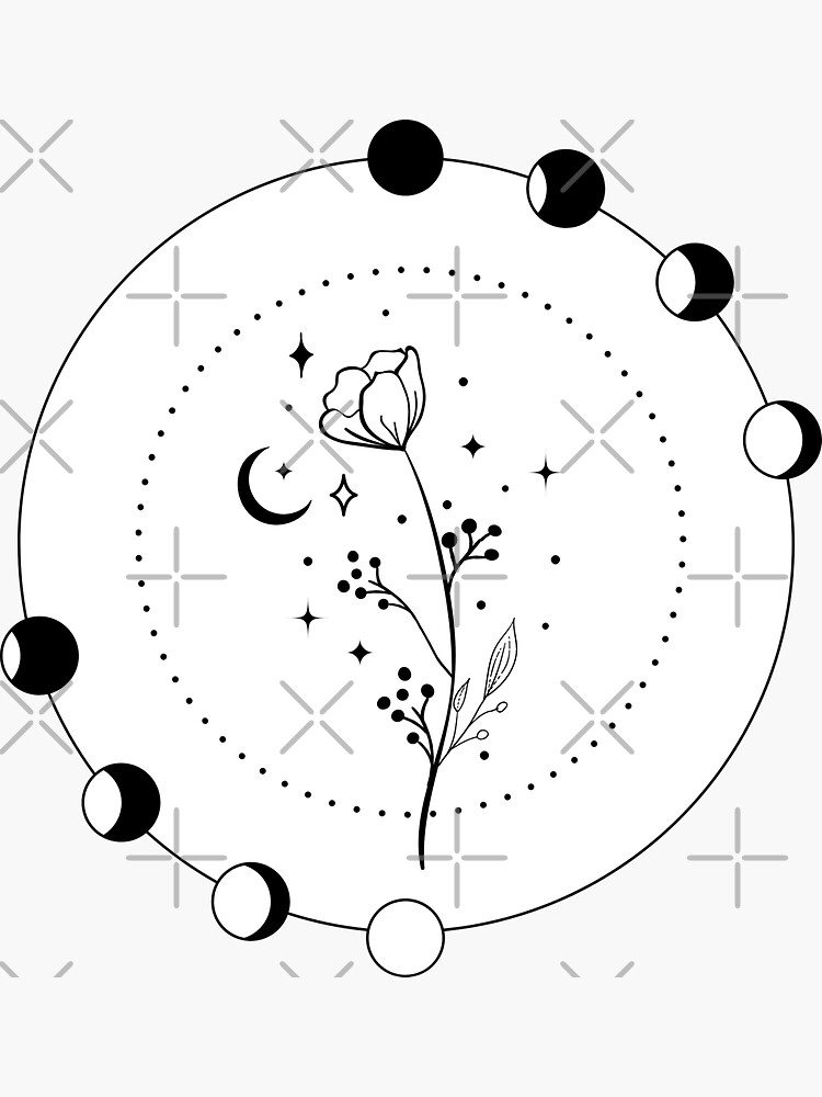"Floral Witchy Moon Phase" Sticker by LoopyGalaxy | Redbubble
