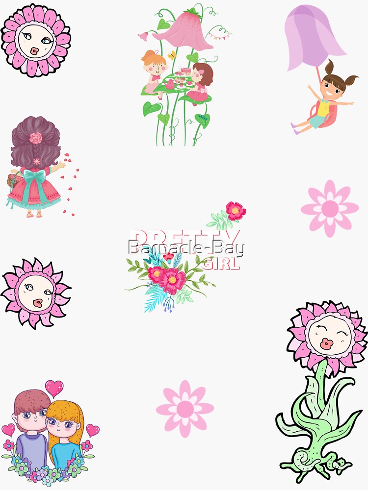 "Cute Colorful Pink Girly Flower Collection" Sticker for Sale by ...