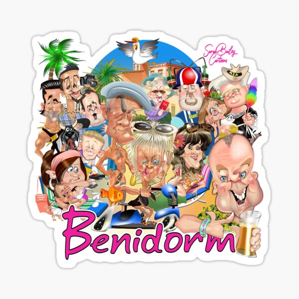 "Benidorm!" Sticker for Sale by SARAH BAILEY CARTOONS | Redbubble