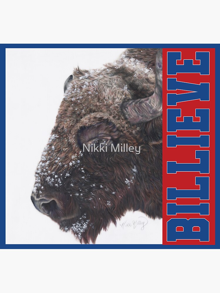 "BILLieve Buffalo Bills football NFL artwork" Sticker by nikkiMilleyart ...