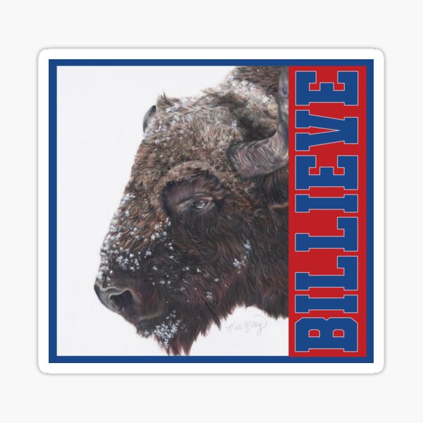 "BILLieve Buffalo Bills football NFL artwork" Sticker by nikkiMilleyart ...