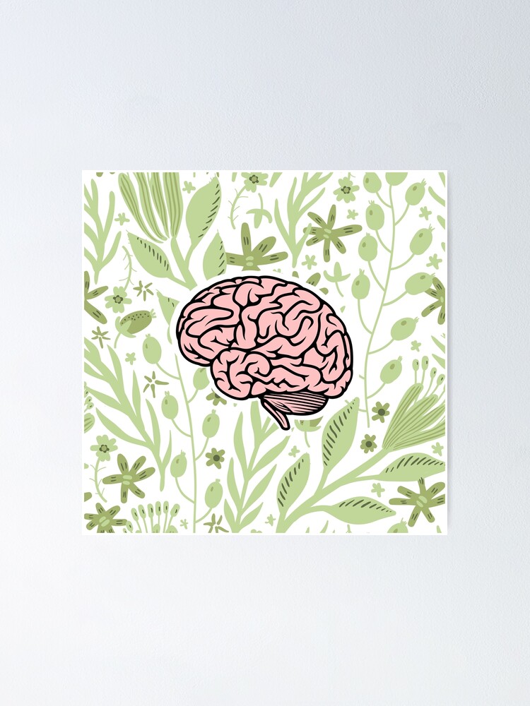 "Brain Green Flowers Pack Neuroscience Mental Health Psychology" Poster ...