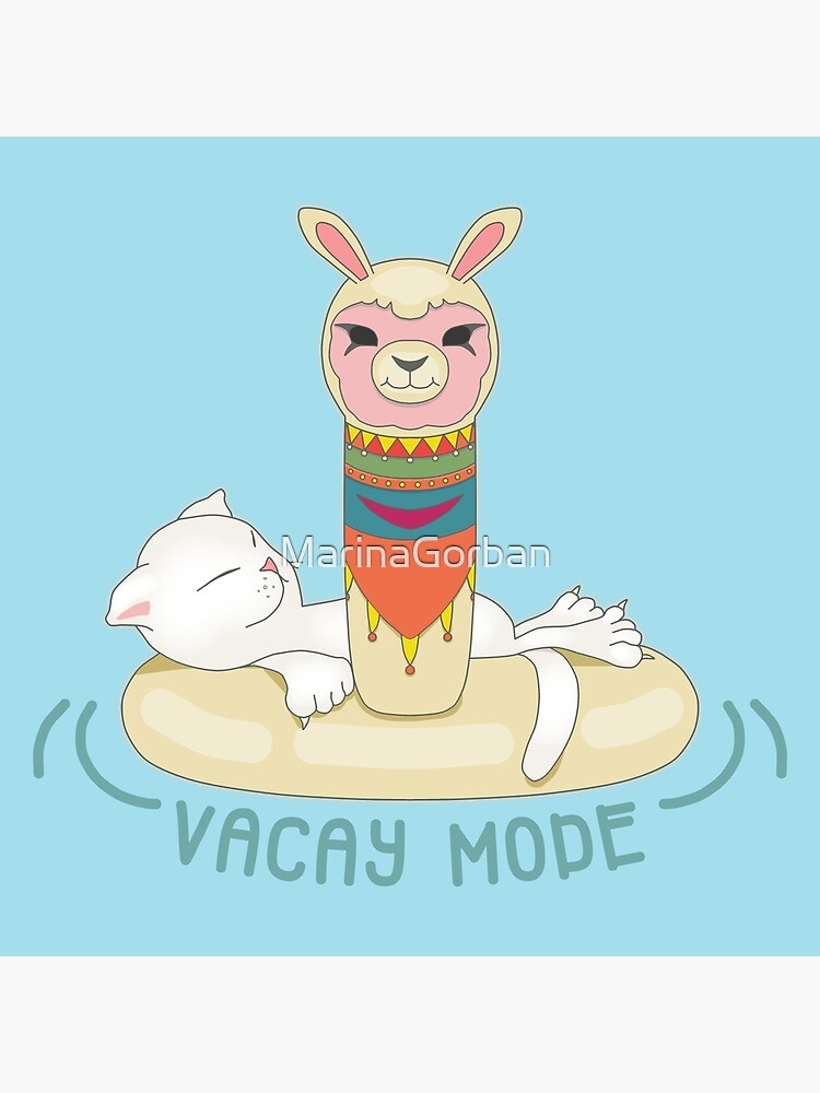 "Cat Vacay Mode with Llama" Poster by MarinaGorban | Redbubble