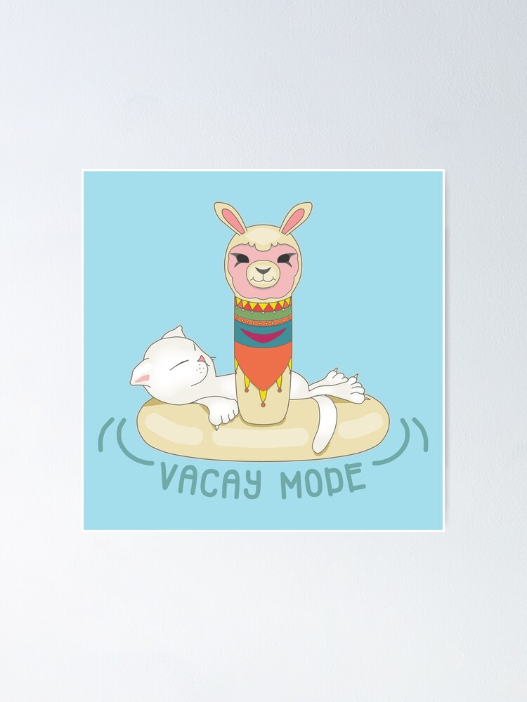 "Cat Vacay Mode with Llama" Poster by MarinaGorban | Redbubble