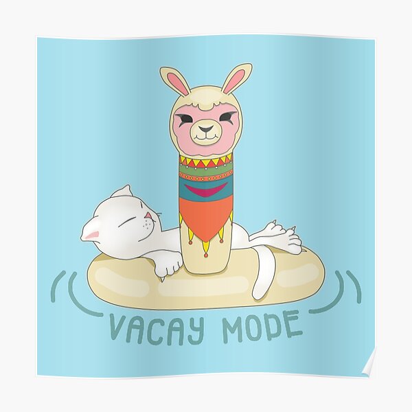 "Cat Vacay Mode with Llama" Poster by MarinaGorban | Redbubble