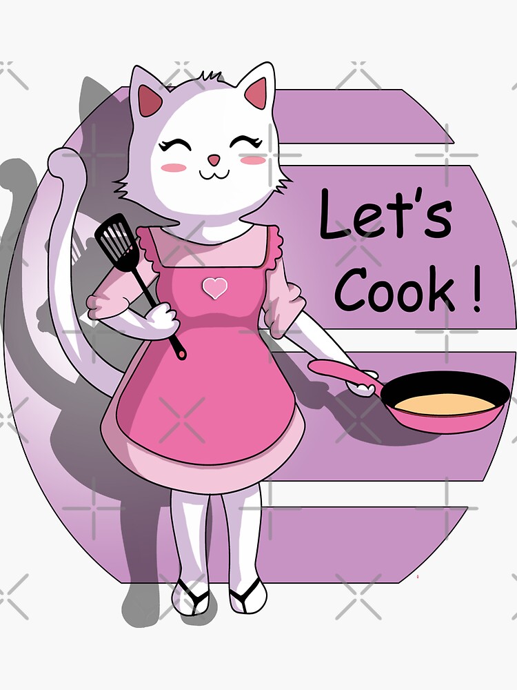 "Lets Cook , kawaii Cat Cute Japanese Anime Cat Lovers" Sticker by ...