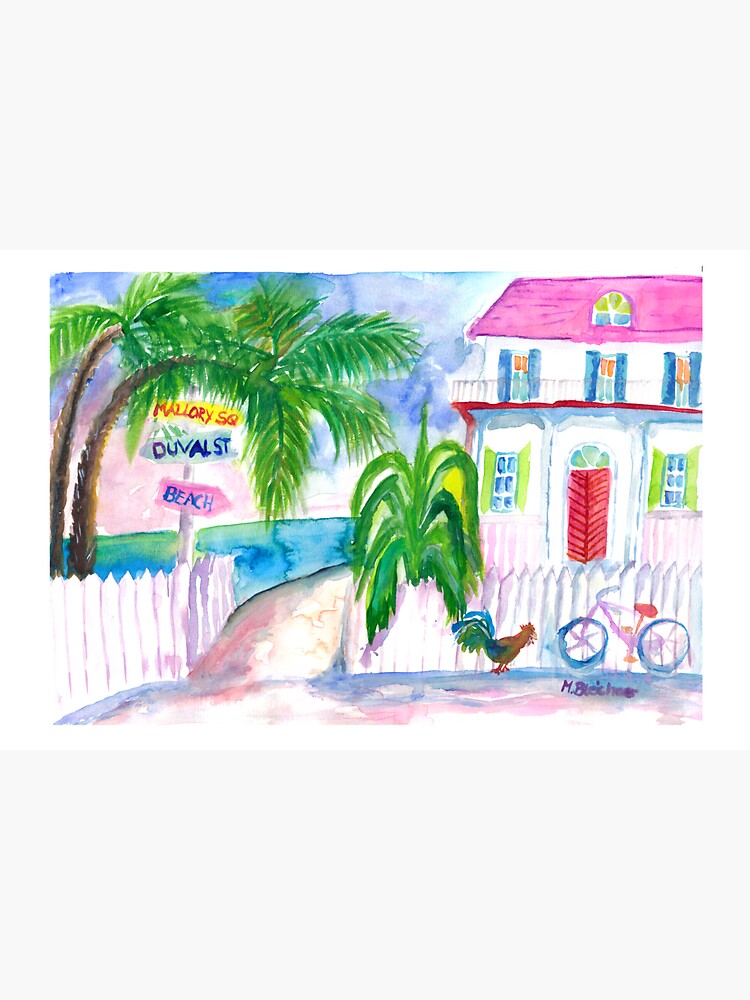 "Key West Pink House and Signpost with Bike" Sticker by artshop77 ...
