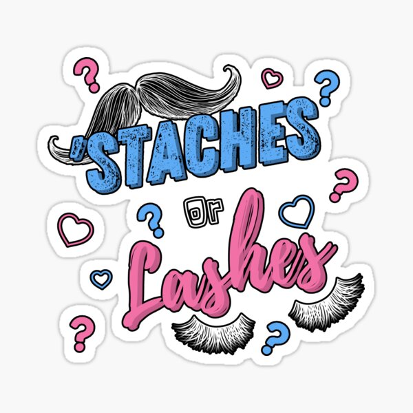 "'Staches Or Lashes Gender Reveal Baby Shower Design" Sticker by ...