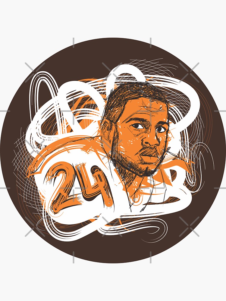 "Nick Chubb From Browns Portrait With Brown Background" Sticker for ...