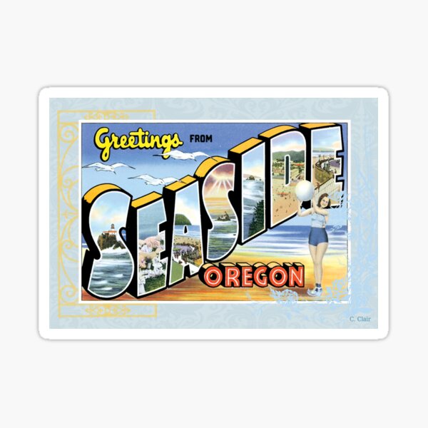 "Seaside Oregon Vintage Souvenir Post Card" Sticker for Sale by ...