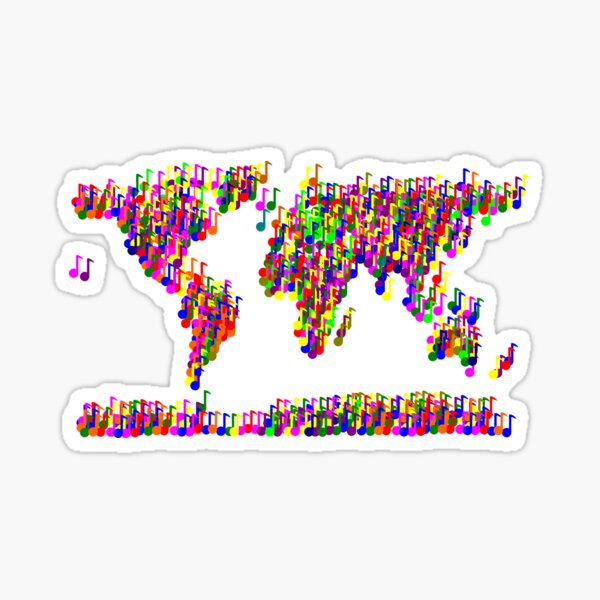 "World Map Music Notes" Sticker for Sale by piedaydesigns | Redbubble