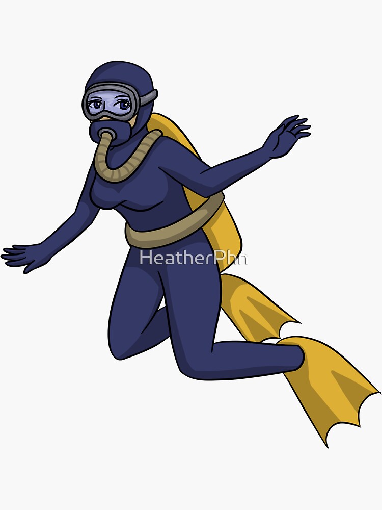 "Anime girl scuba diving in the deep sea" Sticker by HeatherPhn | Redbubble
