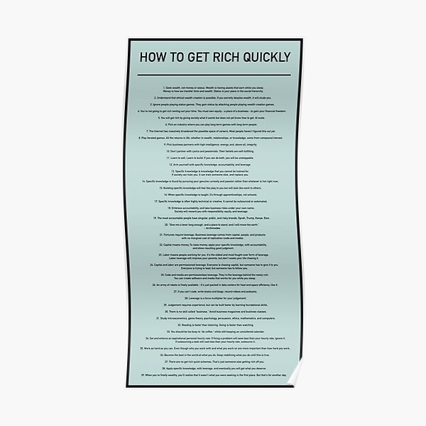 "Naval How To Get Rich Quickly" Poster for Sale by JamiePullThatUp ...