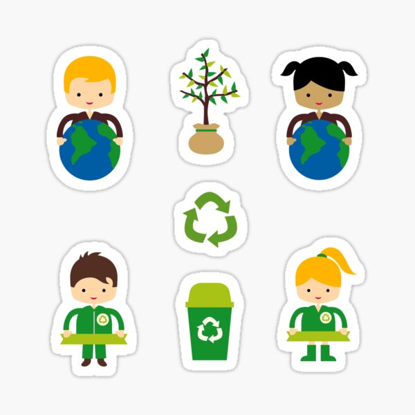 "Go Green Cute Kids Sticker Pack" Sticker by Scubedesign | Redbubble