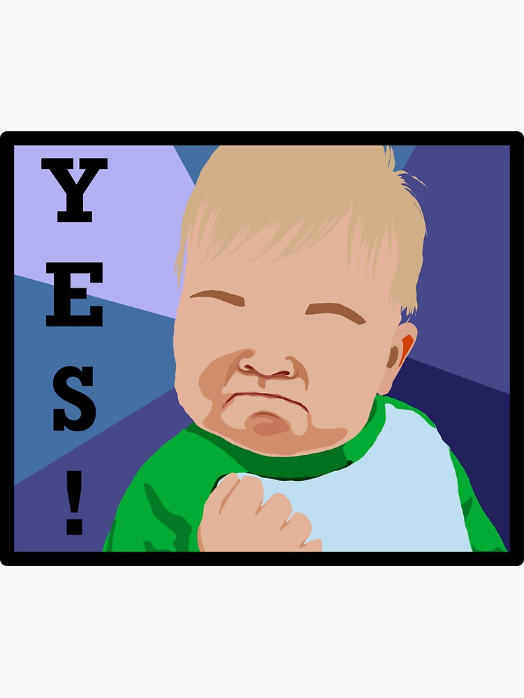 "Success Kid meme : YES!" Sticker for Sale by beigeonmystory | Redbubble