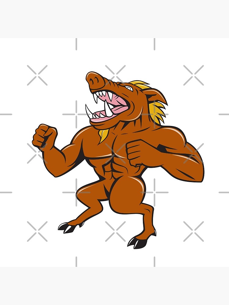 "Wild Boar Man Roaring Pumping Chest Cartoon" Art Print by patrimonio ...