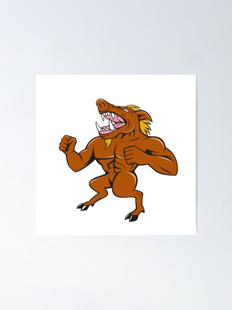 "Wild Boar Man Roaring Pumping Chest Cartoon" Poster for Sale by ...