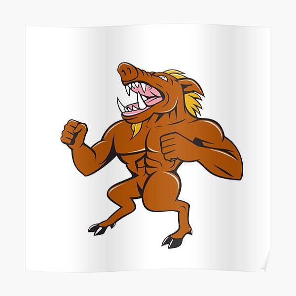 "Wild Boar Man Roaring Pumping Chest Cartoon" Poster for Sale by ...